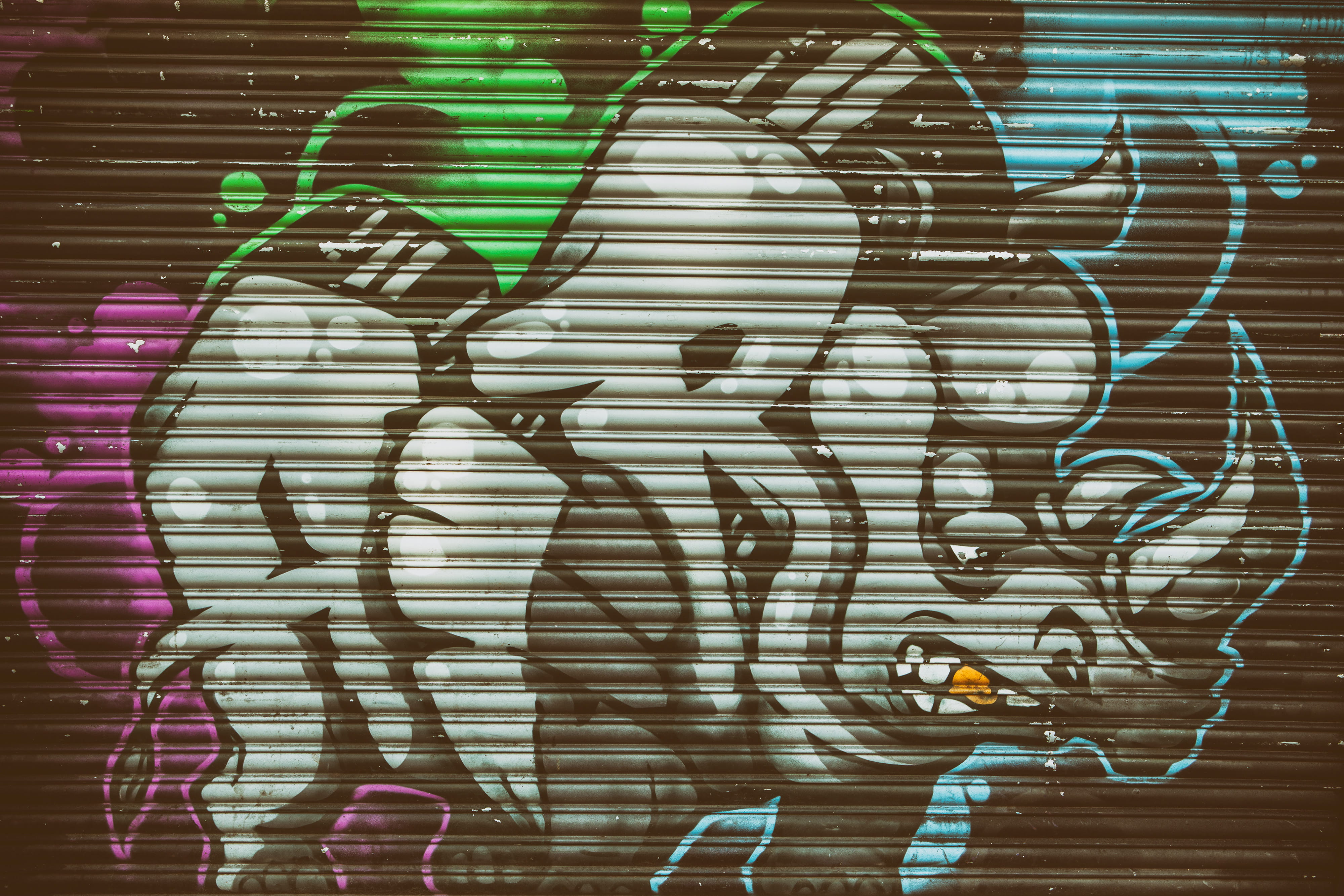 graffiti, only women, outdoors, mural, brick, multi colored, full frame ...