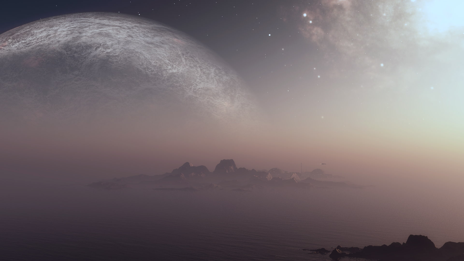 sky, hd, 1080P, landscape, gray, ocean, alien, fantasy, stars, planet ...