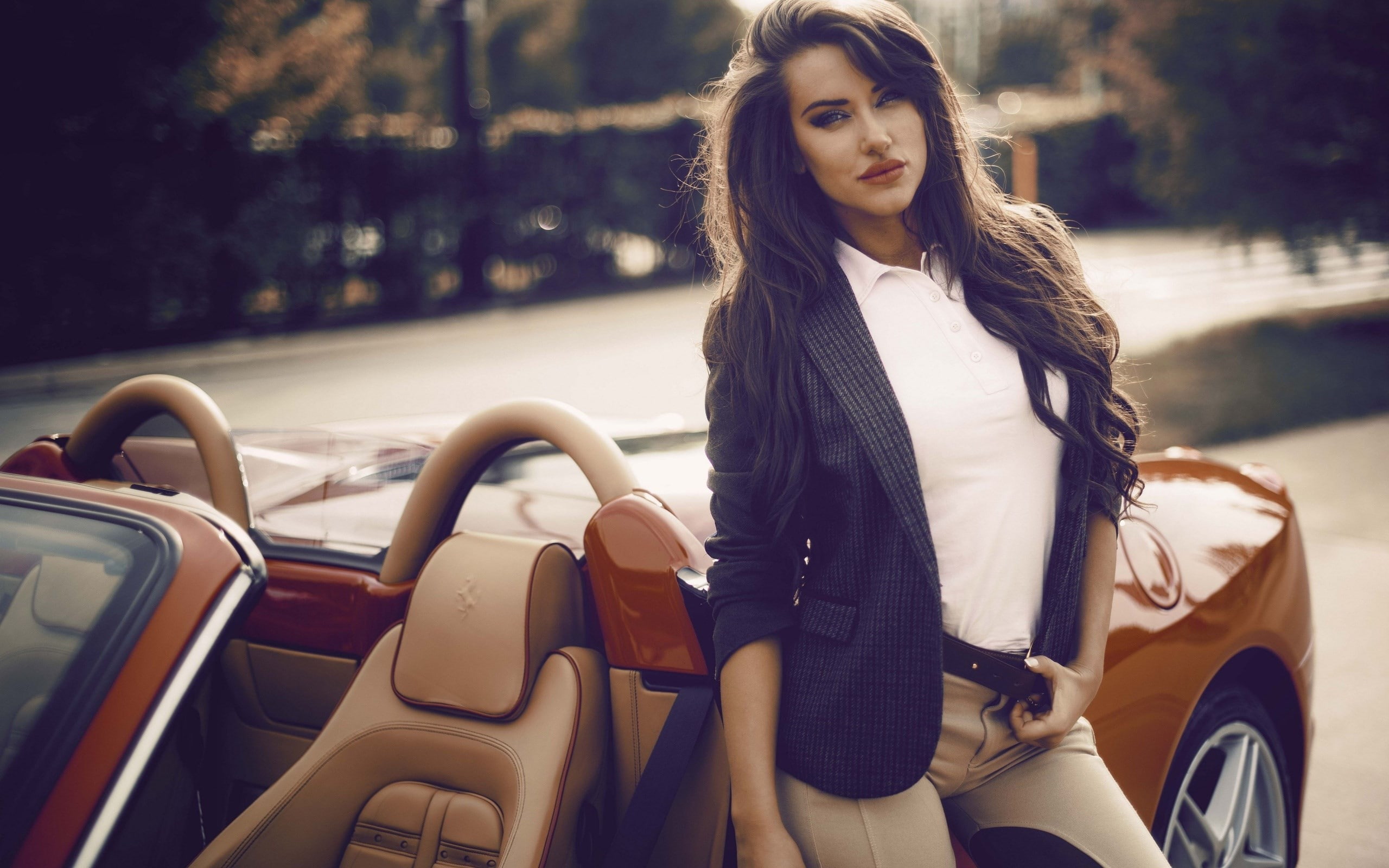 Ferrari, vehicle, women with cars, Ferrari F430, brunette, women, 2K ...
