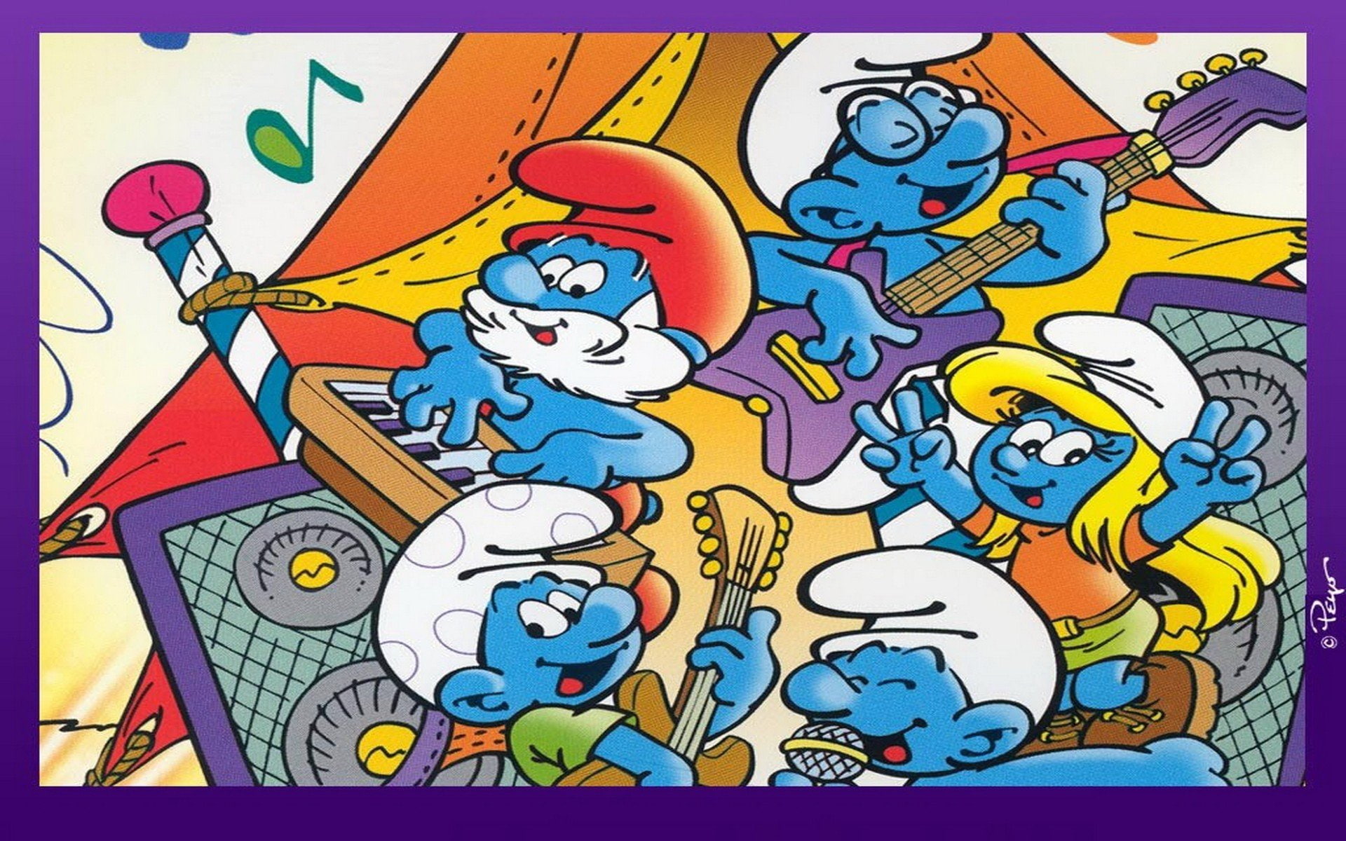 musical, instruments, smurfs, smurfette, papa, smurf, 1080P, cartoons ...