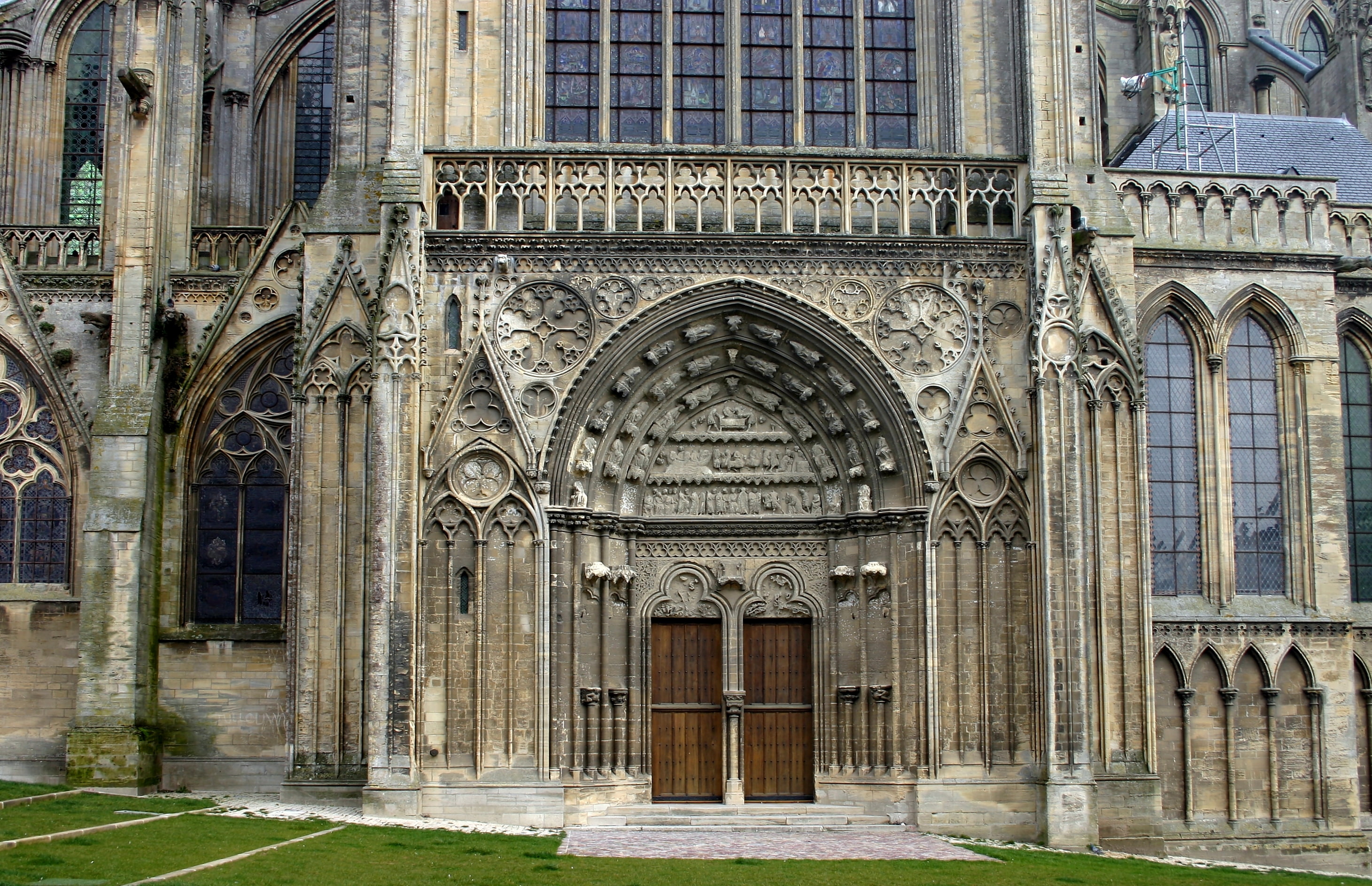 building, religion, building exterior, spirituality, reims, 2K, door ...