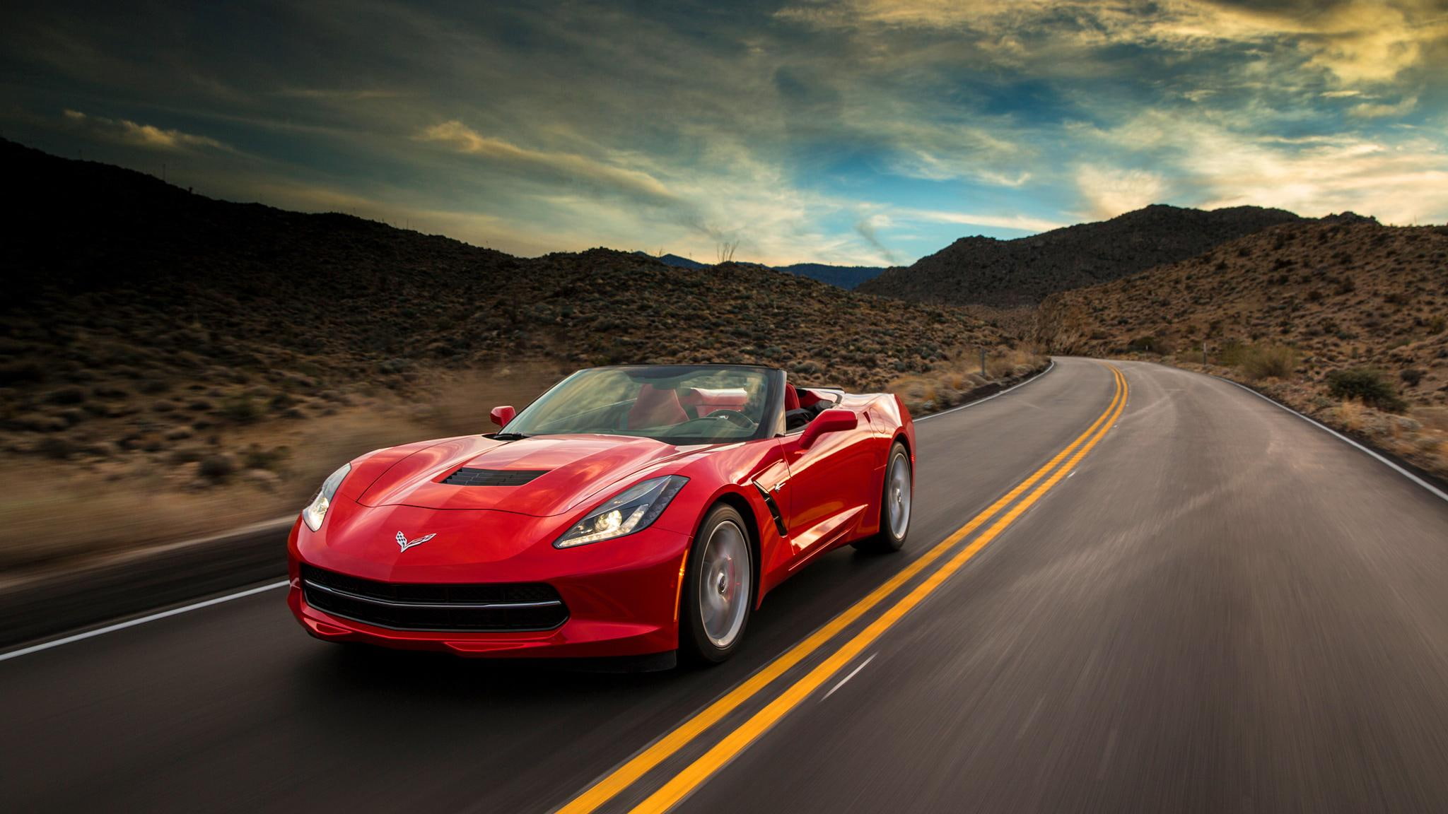 1080P, stingray, cars, corvette, clouds, chevrolet, convertible, sunset ...