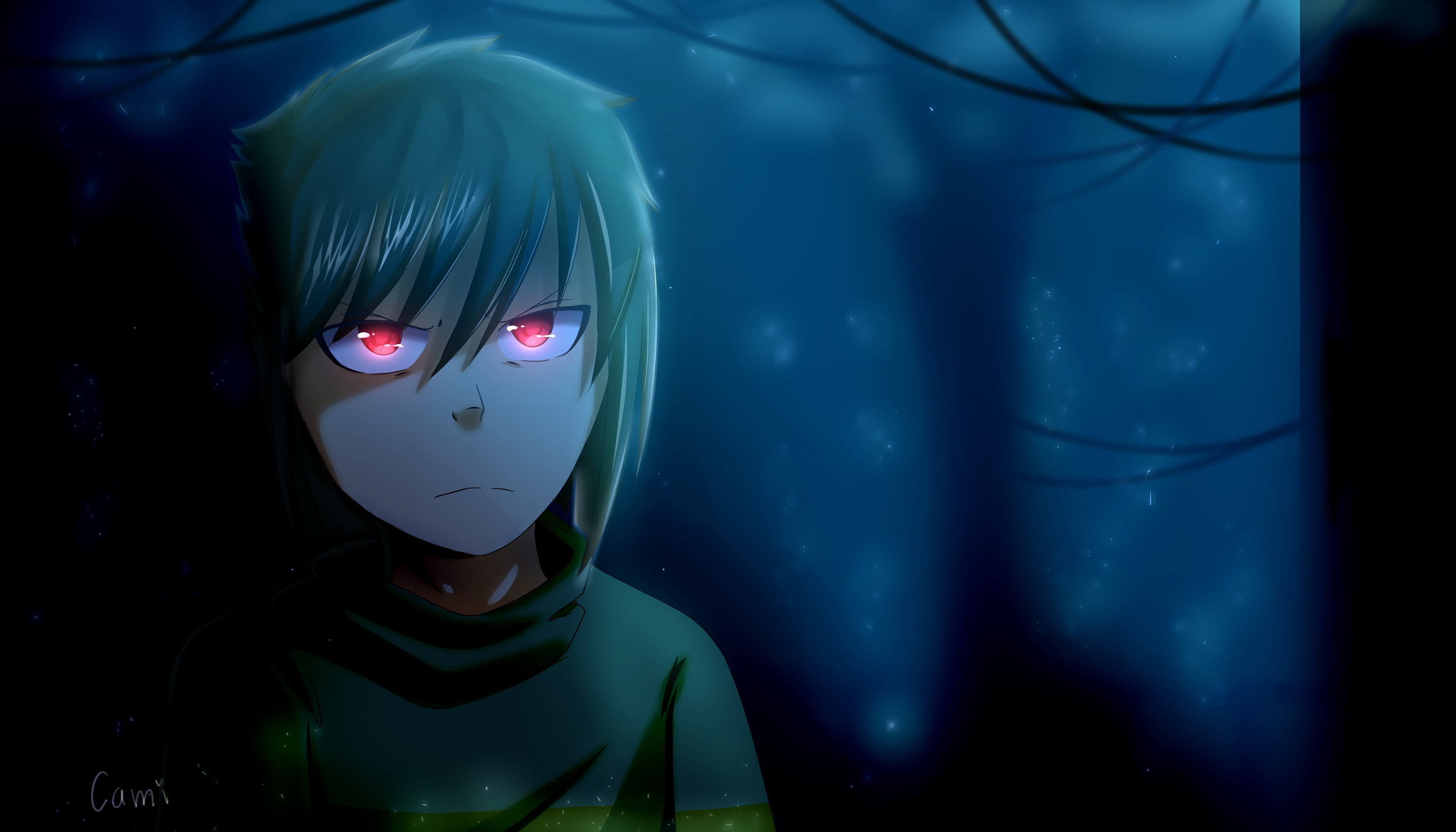 evil eye, damn place, Undertale, 2K, in the dark, dark forest, red eyes ...