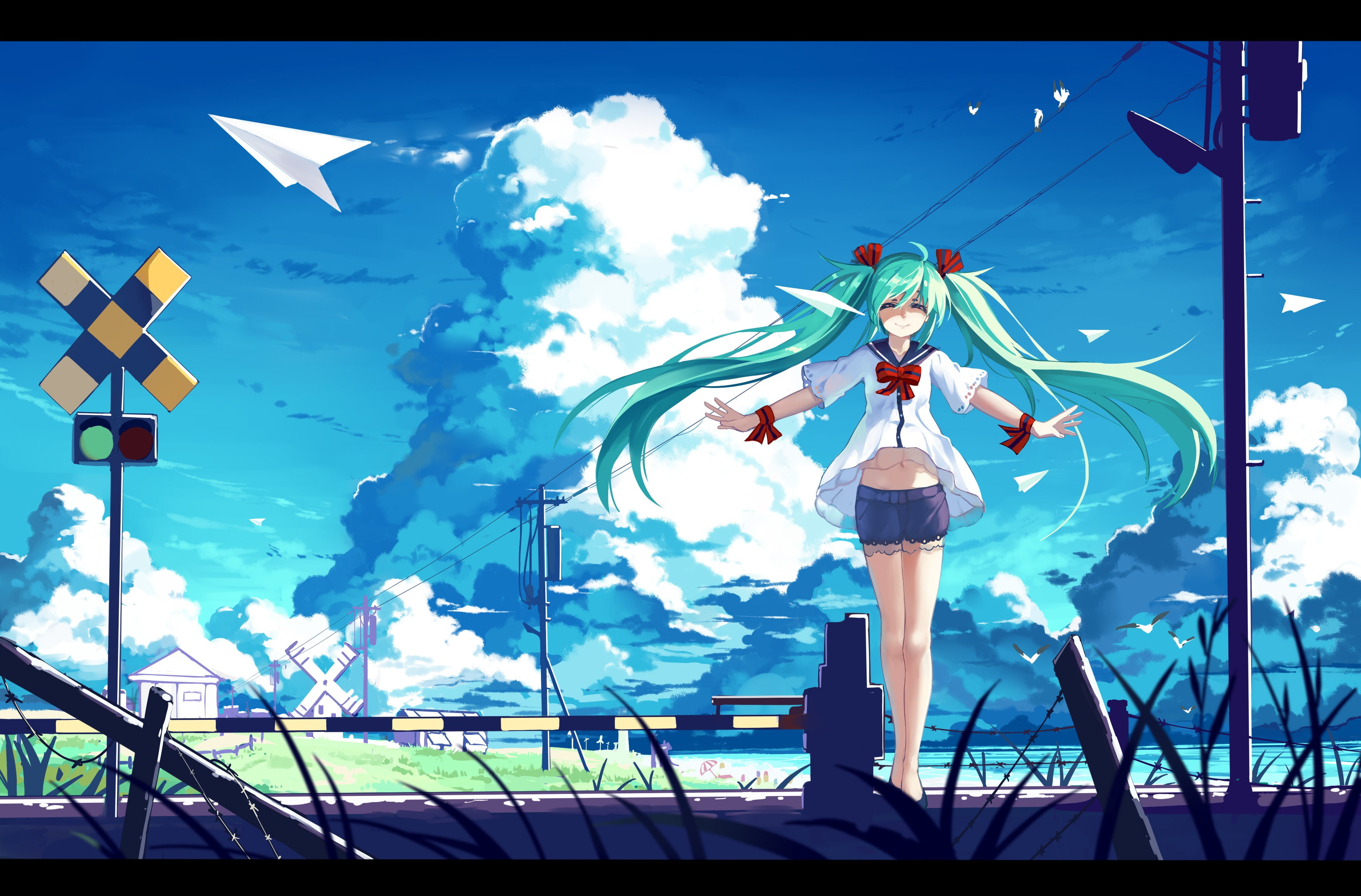 girl, vocaloid, hatsune miku, poles, smile, 2K, haraguro, tv, anime ...
