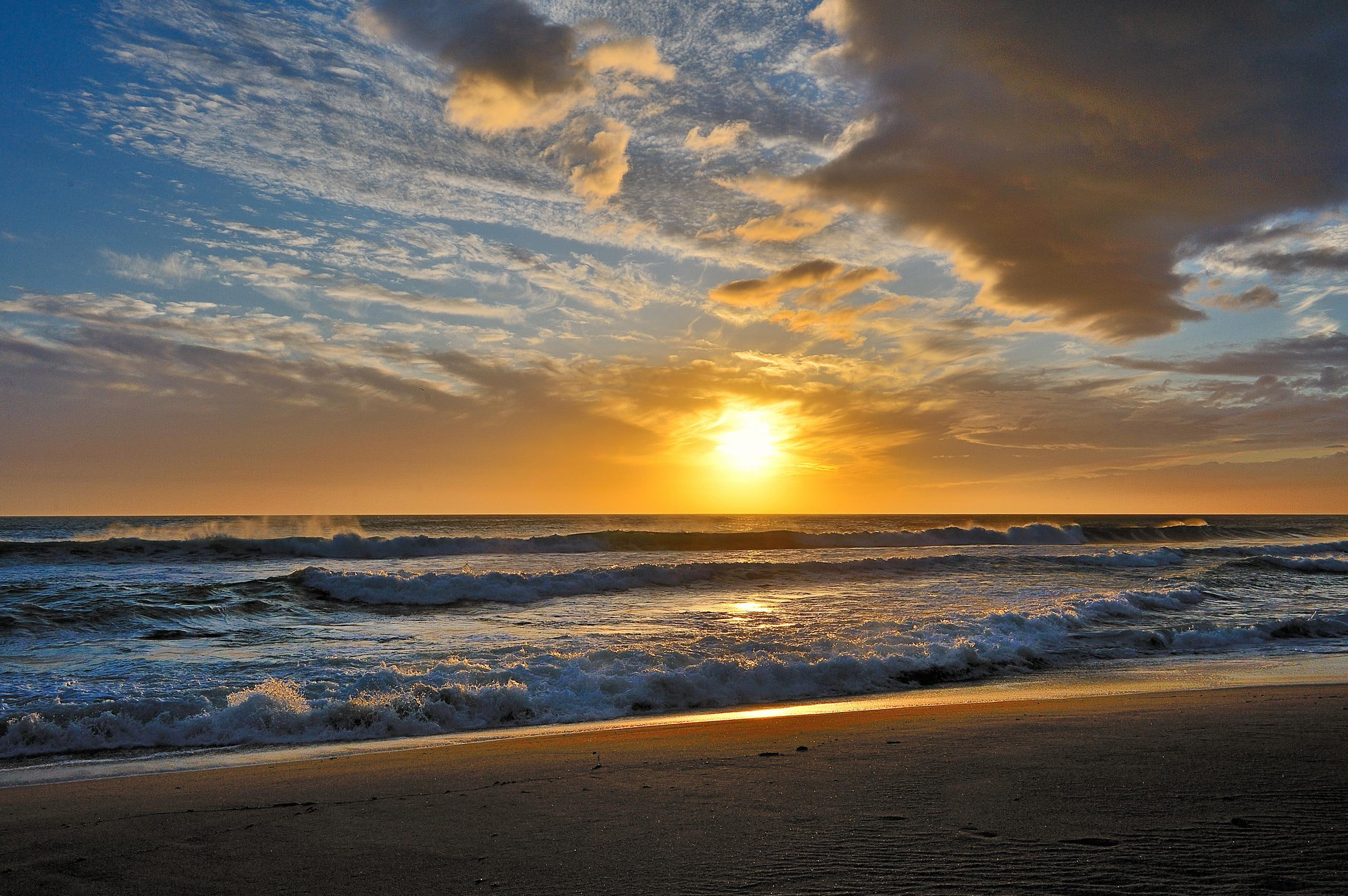 shore, 2K, beach, sunrise, sunset, 3d and abstract, beautiful HD Wallpaper
