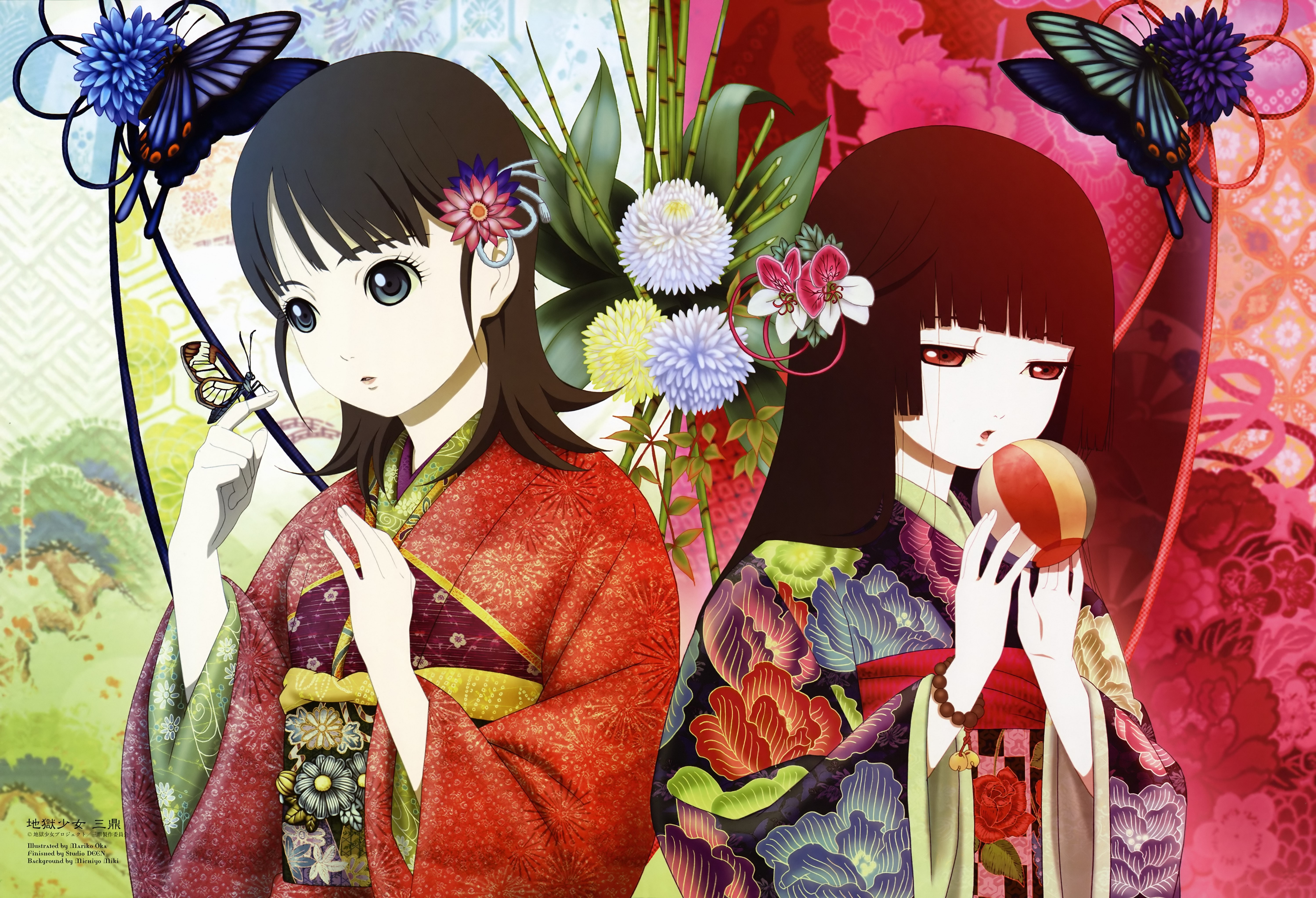 enma, jigoku, ai, brunettes, animals, butterflies, Butterfly, red, 720P ...