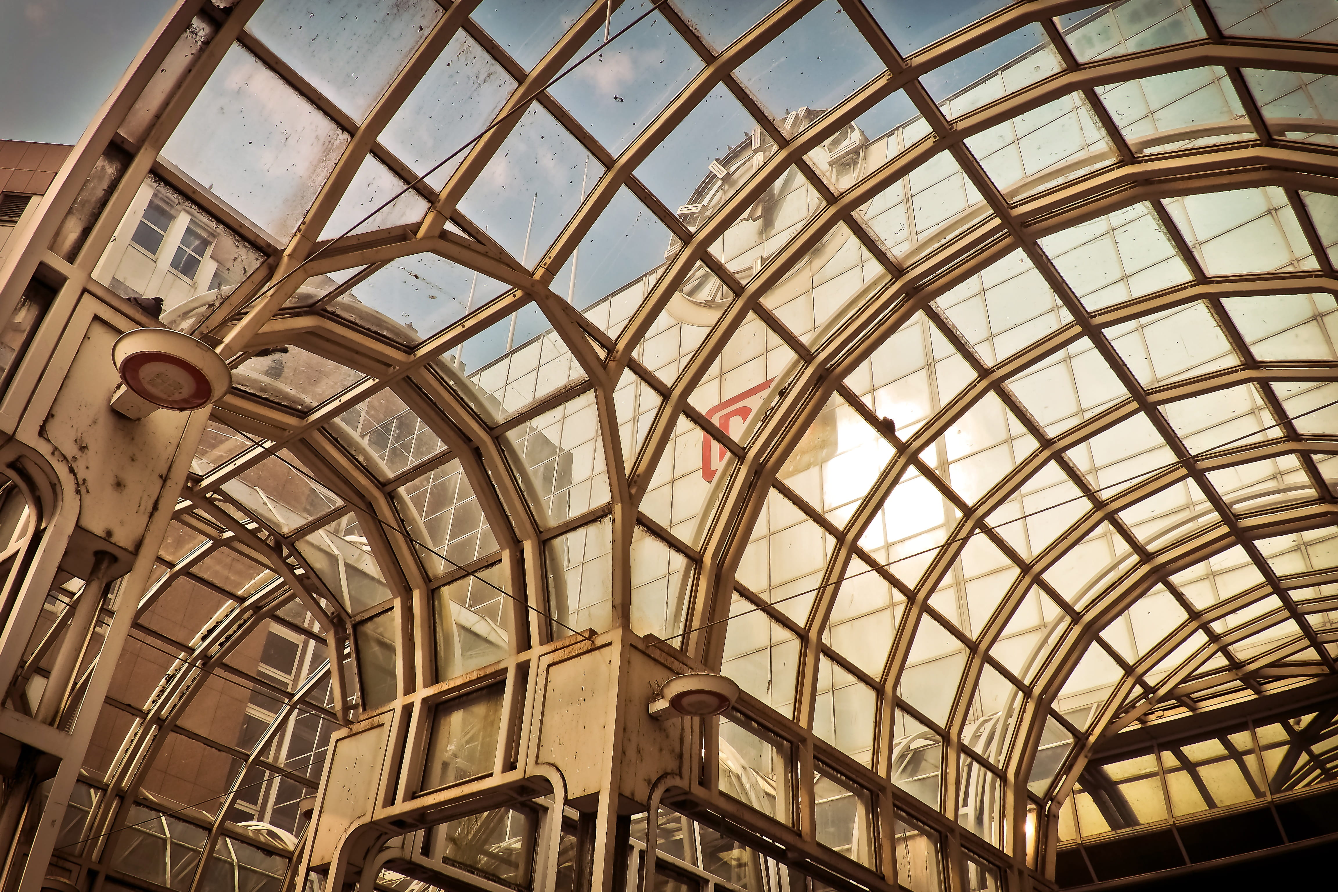 ceiling, roof construction, window, metal, Building, dirty, structure ...