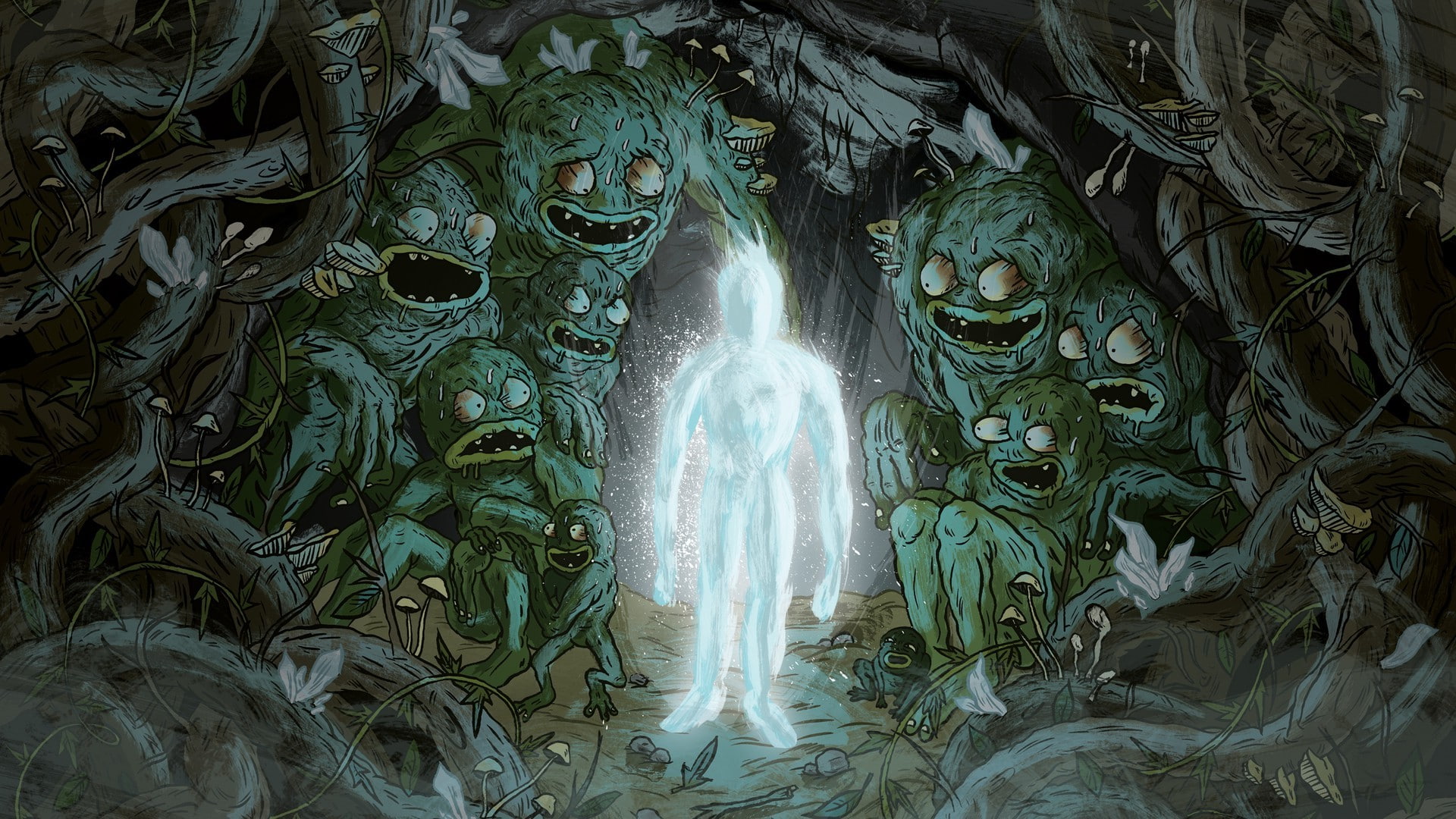 Glowing, Open Mouth, 1080P, branch, Ghosts, digital art, men, drawing ...