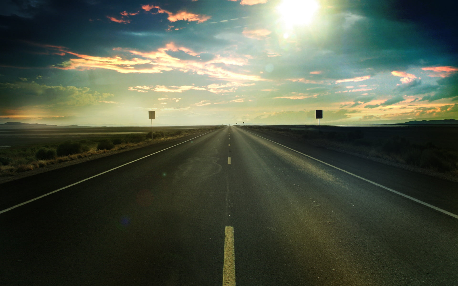 highway, journey, sunlight, landscape, the way forward, mountain ...