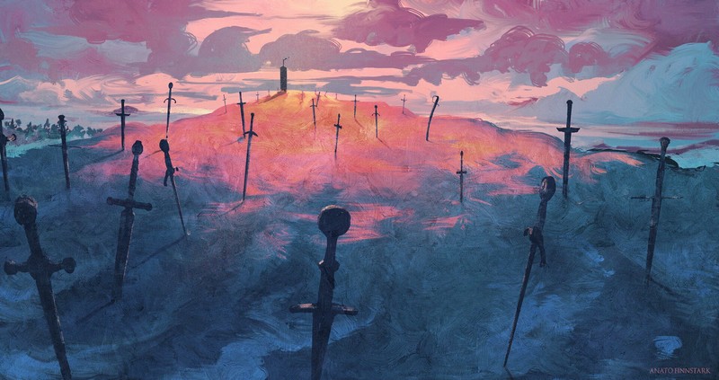 fantasy art, Berserk, sword, snow, sunset, Anato Finnstark, 2D, fan art ...