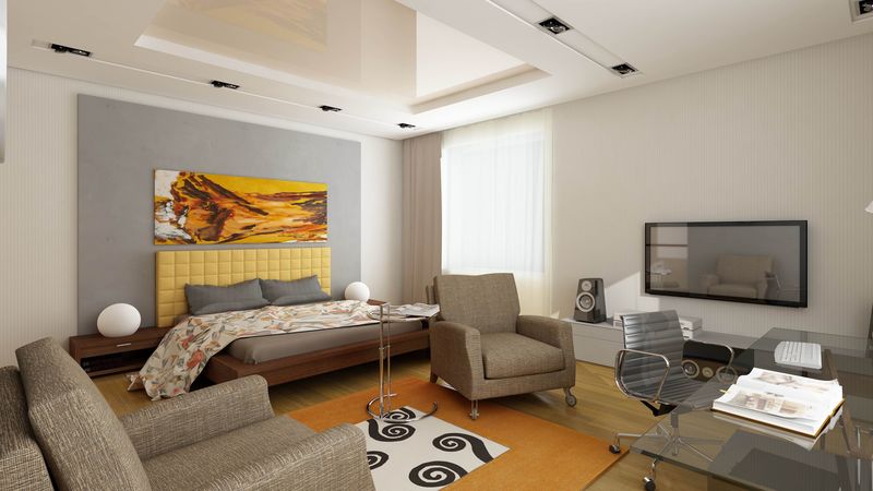 bedroom, interior, space, furniture, bed, living room, 4k HD Wallpaper