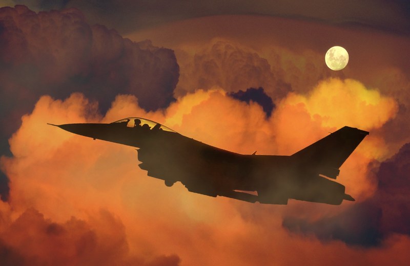 air plane fighter night sky moon clouds aircraft 4k HD Wallpaper