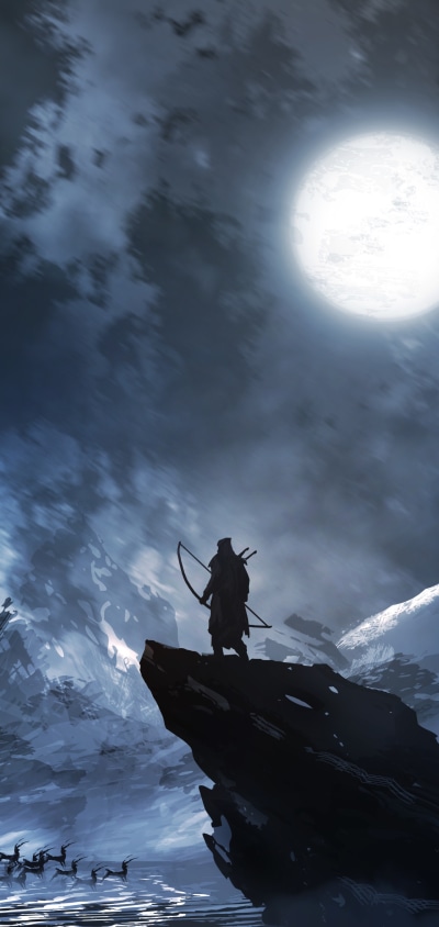 Fantasy Warrior, Moon, Archer, Night, 1440x3040 Phone HD Wallpaper