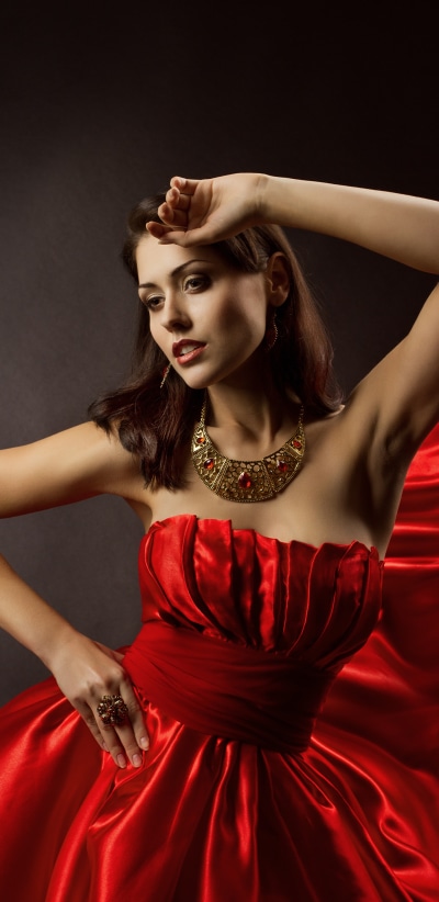 Women Model, Necklace, Red Dress, Brunette, 1440x2960 Phone HD Wallpaper