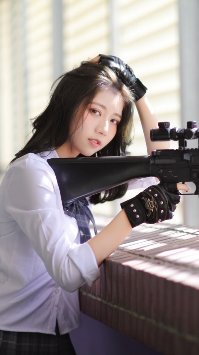 Women Girls and Guns, Asian, Brunette, Model, 1440x2560 Phone HD Wallpaper