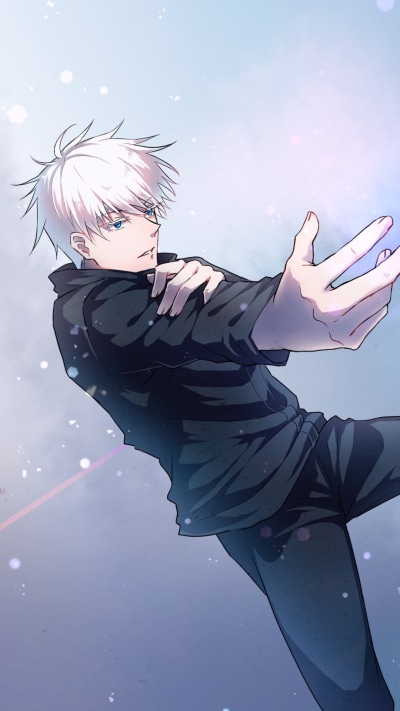 Anime Jujutsu Kaisen, White Hair, Blue Eyes, School Uniform, Hand ...