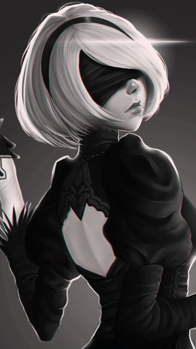 Video Game NieR: Automata, Black and White, YoRHa No.2 Type B ...