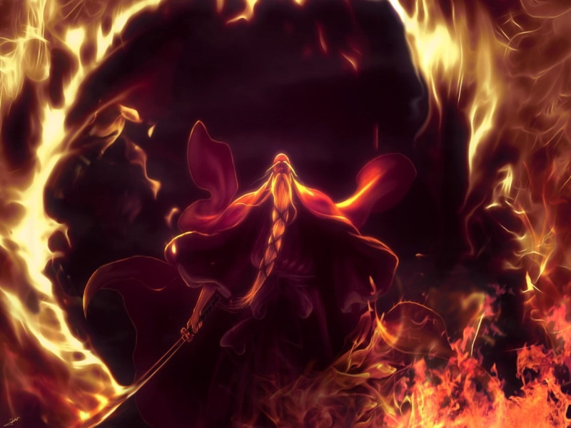 beards, Bleach, anime, Genryūsai Shigekuni Yamamoto, fire, 480P HD ...