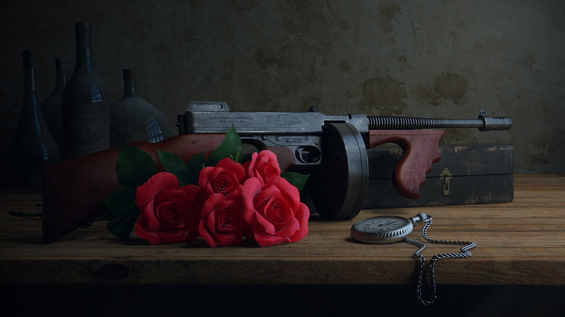 freshness, bottles, flower, gun, nature, machine gun, table, indoors ...