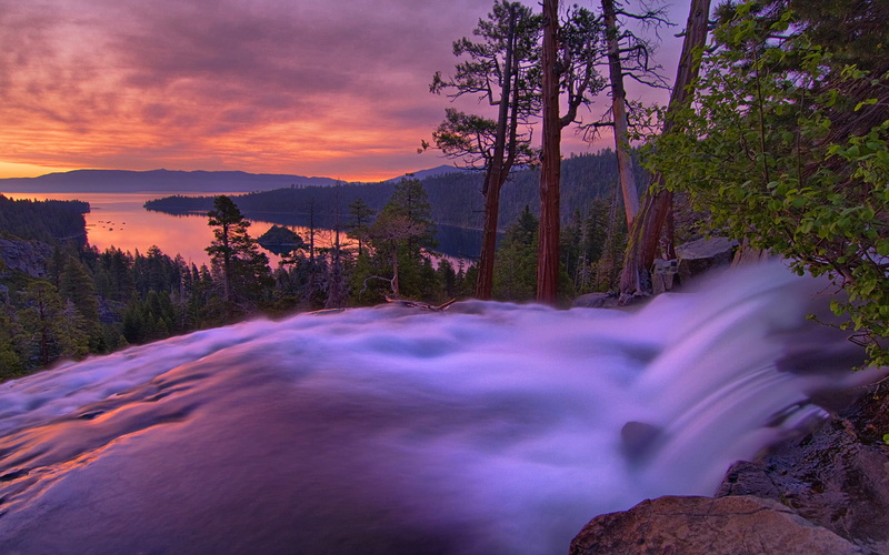 Trees, Mountains, Dusk, Landscape, Sunset, Waterfall, 1080P, Lake HD ...