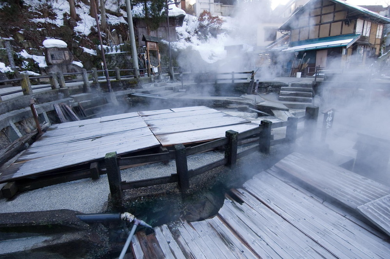 japan, springs, hot springs, beautiful, covered, water, steam, hot, 3d ...