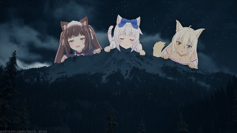 cat girl, landscape, Chocolat (Neko Para), anime girls, Coconut (Neko ...